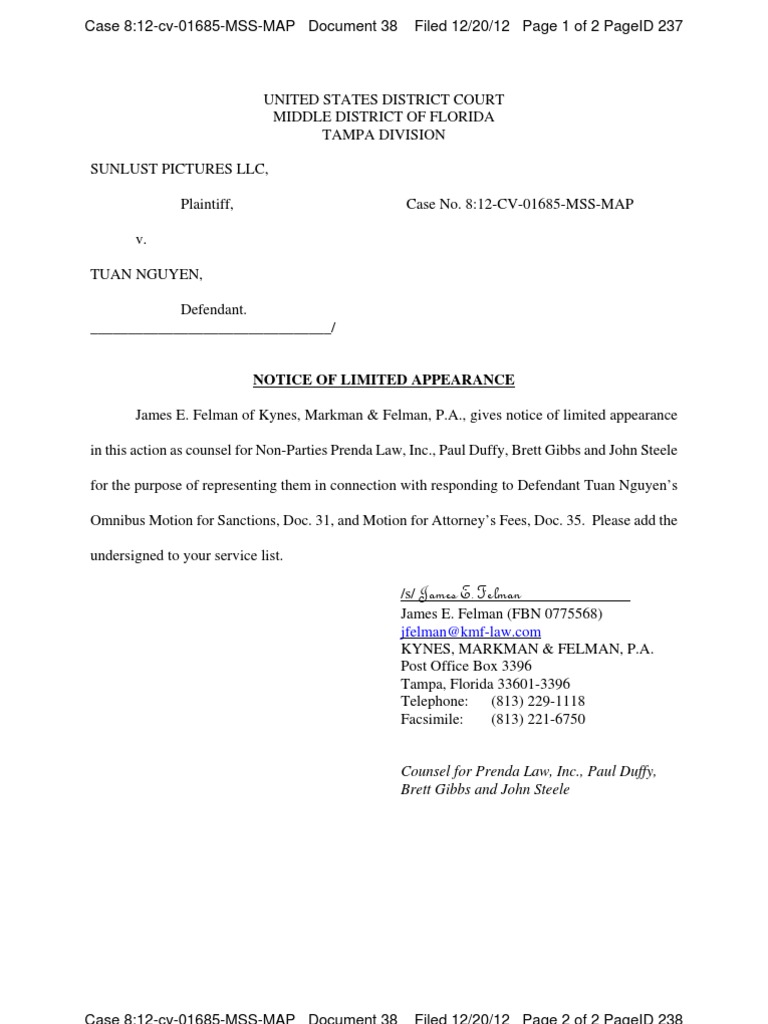 Notice of Limited Appearance | PDF | Lawsuit | Civil Law (Common Law)