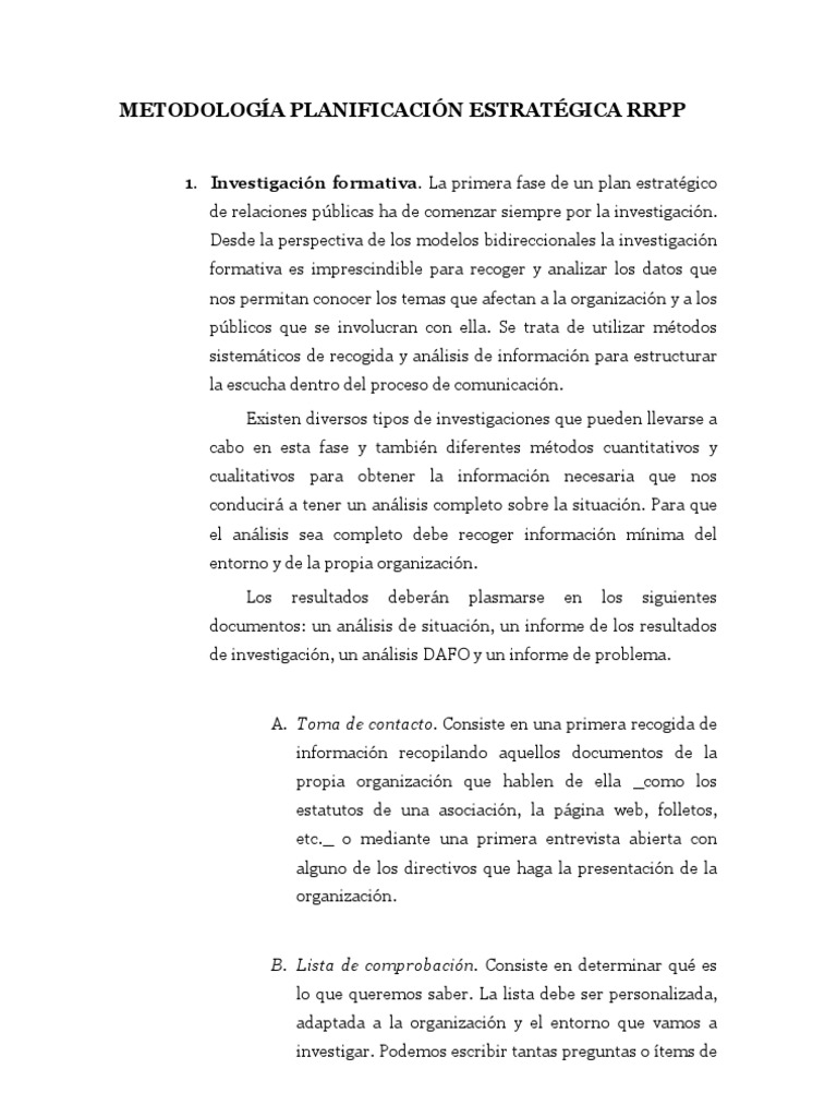Plan de RRPP | PDF | Análisis FODA | Relaciones públicas