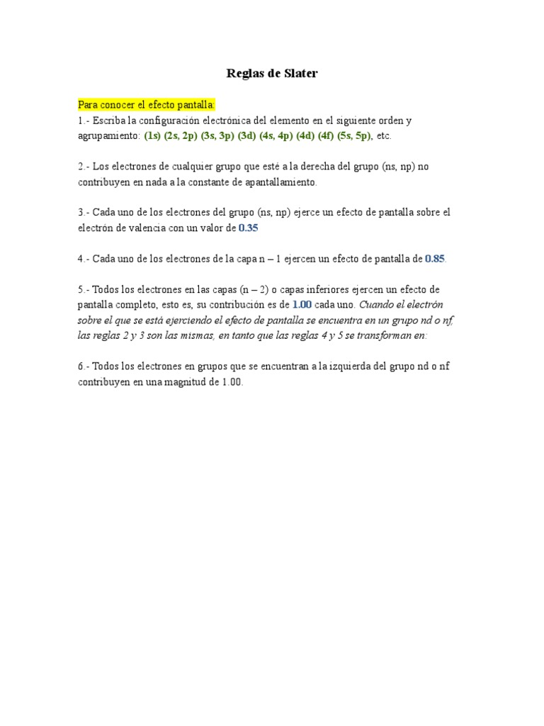 Reglas de Slater