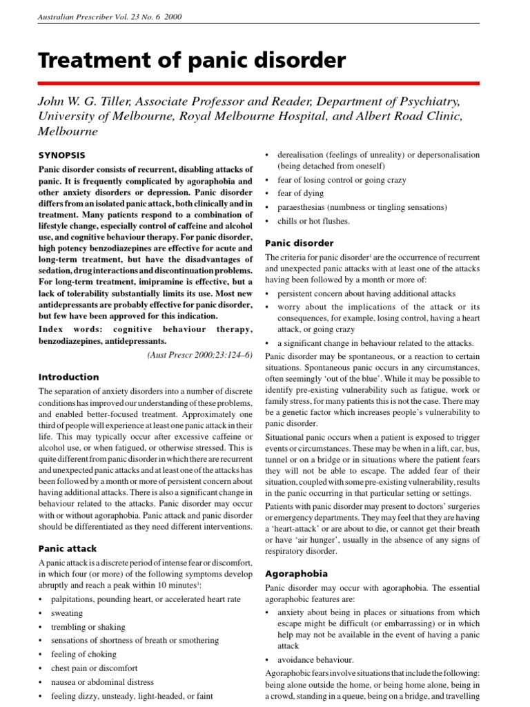 Treatment of Panic Disorder (AUS) PDF | PDF | Panic Disorder | Panic Attack