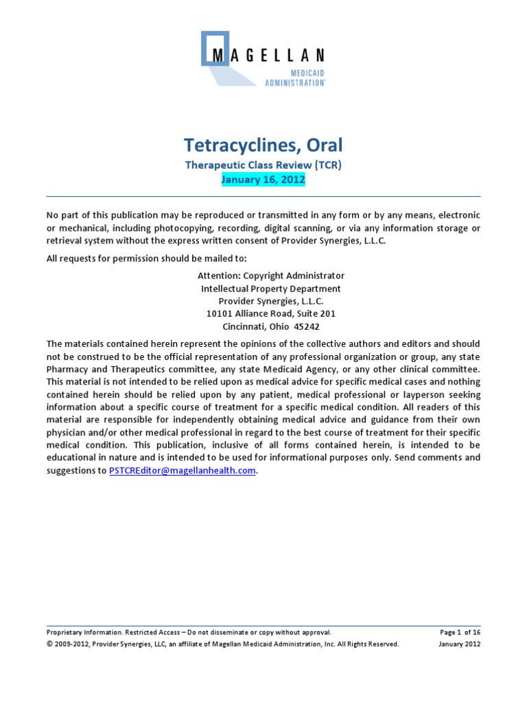 Tetracyclines, Oral: Therapeutic Class Review (TCR) January 16, 2012 ...