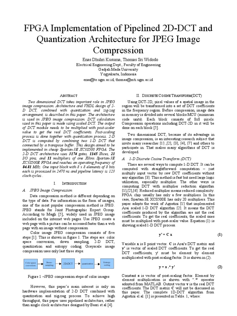 2 Fpga Implementation Of Pipelined 2d Dct And Quantization Architecture For Jpeg Image