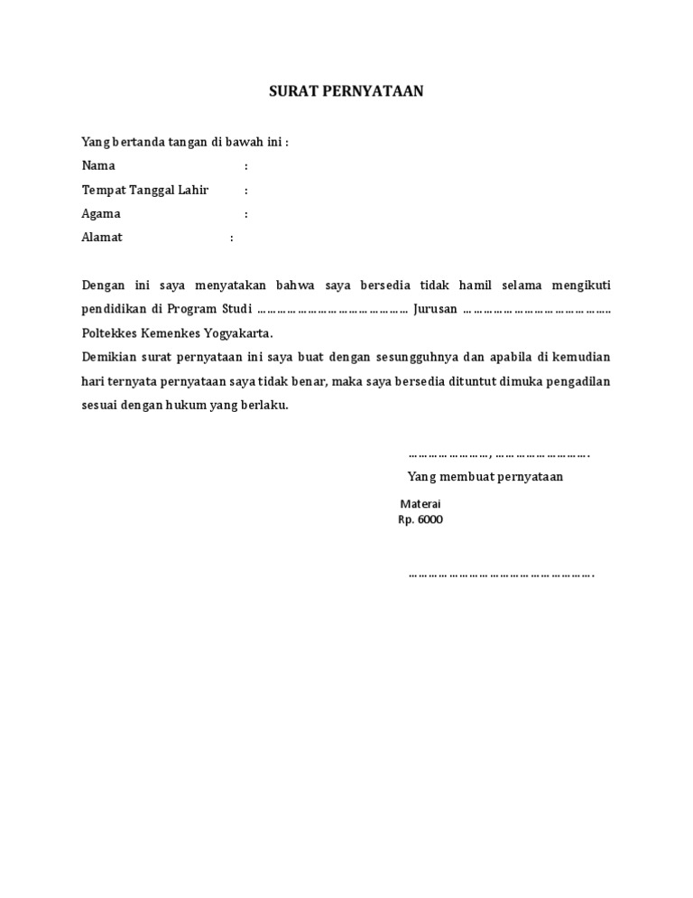 Surat Pernyataan Tidak Hamil | PDF