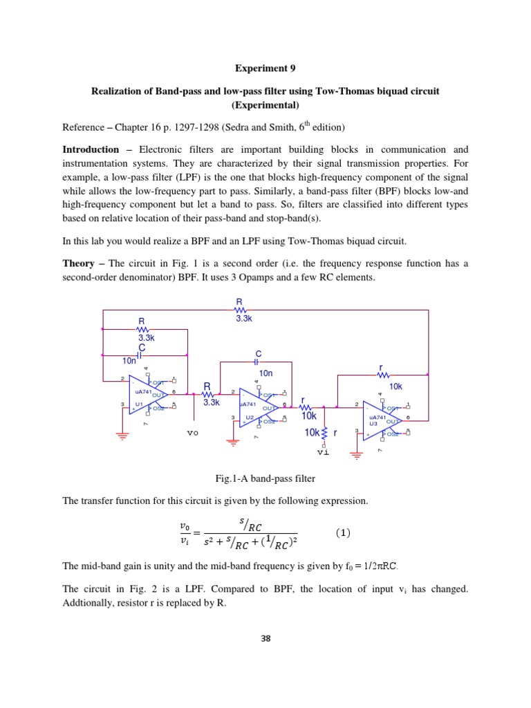 Band-pass and low-pass filter experiment using Tow-Thomas biquad circuit | PDF | Electronic ...