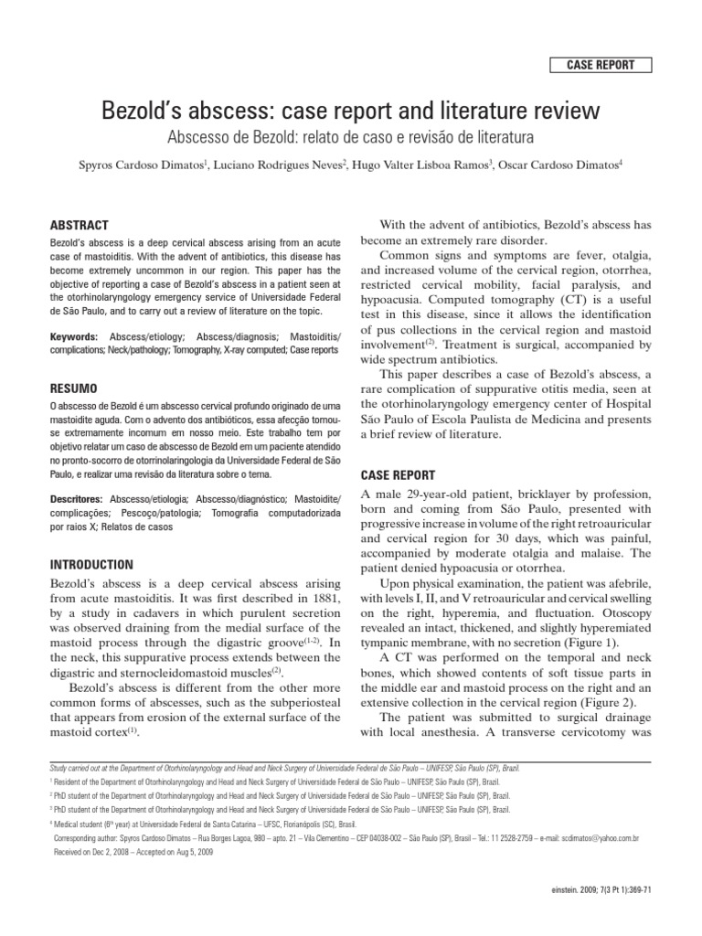 Bezold's Abscess: Case Report and Literature Review: Abscesso de Bezold ...