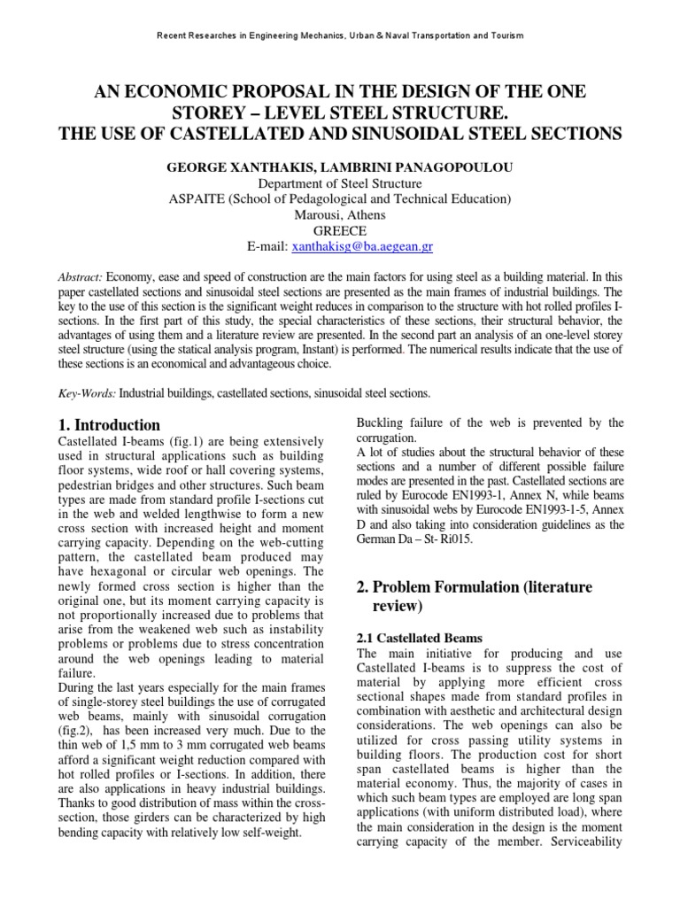 An Economic Proposal in The Design of The One Storey - Level Steel ...