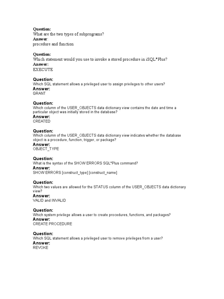 Plsql Interview Questions Pdf Parameter Computer Programming Plsql