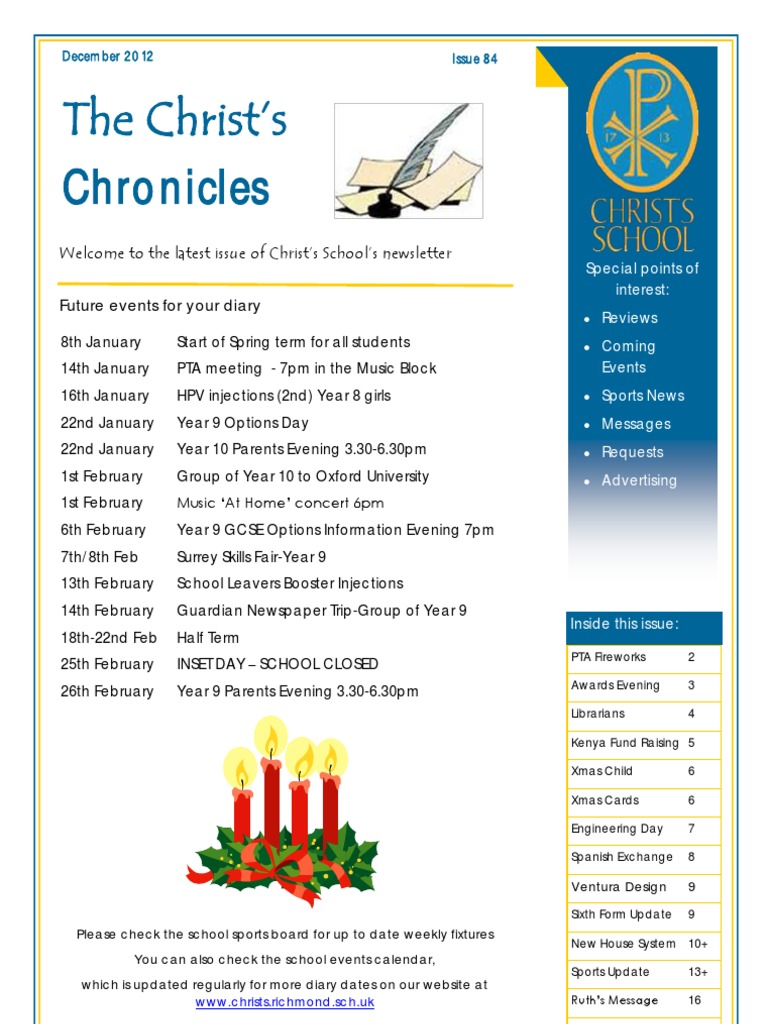 Christ's Chronicles Newsletter Issue Number 84 | PDF | Gymnastics ...