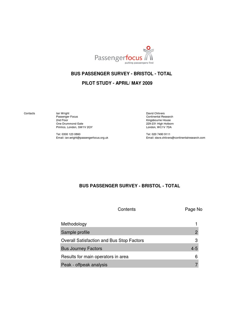 Bus Passenger Survey - Bristol - Total Pilot Study - April/ May 2009 ...