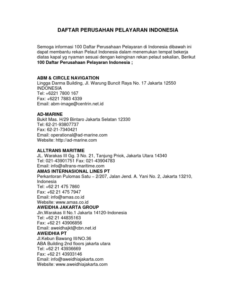 Daftar Perusahan Pelayaran Indonesia | PDF