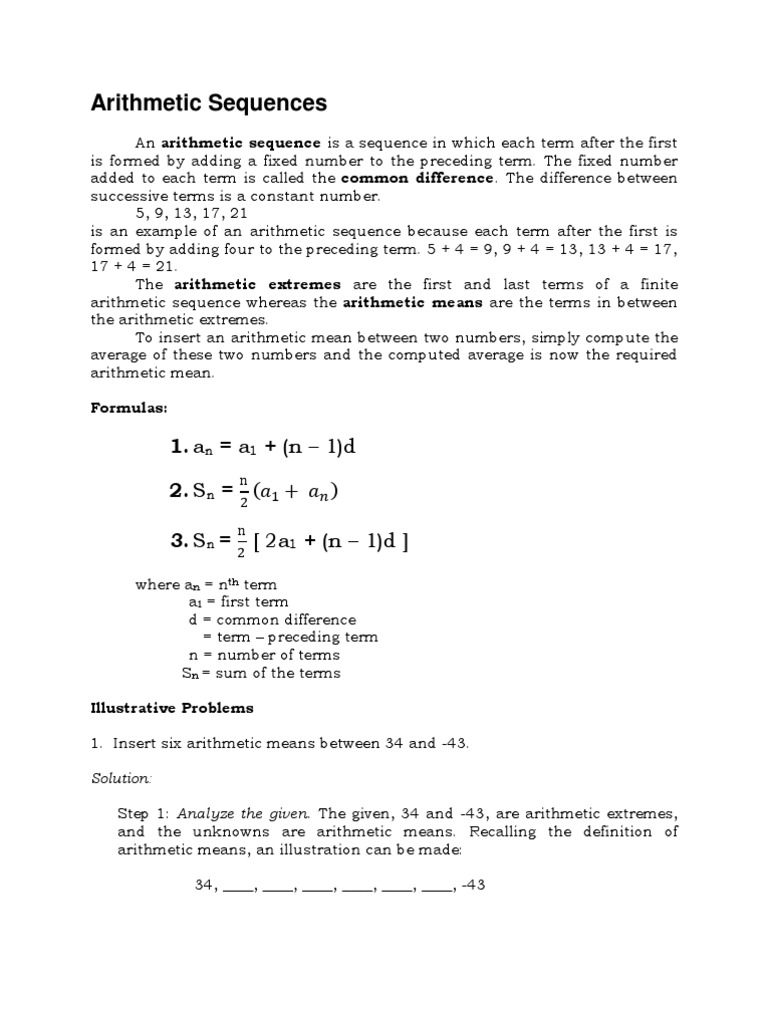 Arithmetic Sequences: A + (N - 1) D (2a + (N - 1) D) | PDF | Teaching Methods & Materials