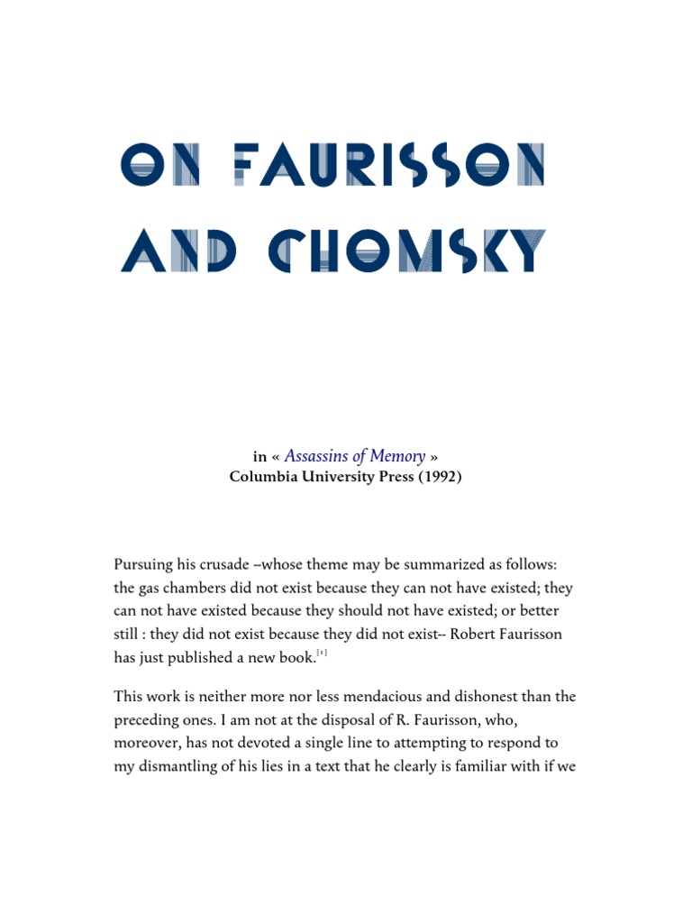 (History) Vidal-Naquet, Pierre - On Faurisson and Chomsky | PDF | Noam ...