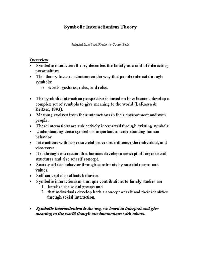 Symbolic Interactionism Theory - Note | PDF | Self | Semiotics