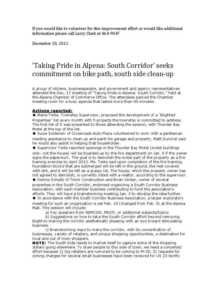 Taking Pride in Alpena: South Corridor' Seeks Commitment On Bike Path ...