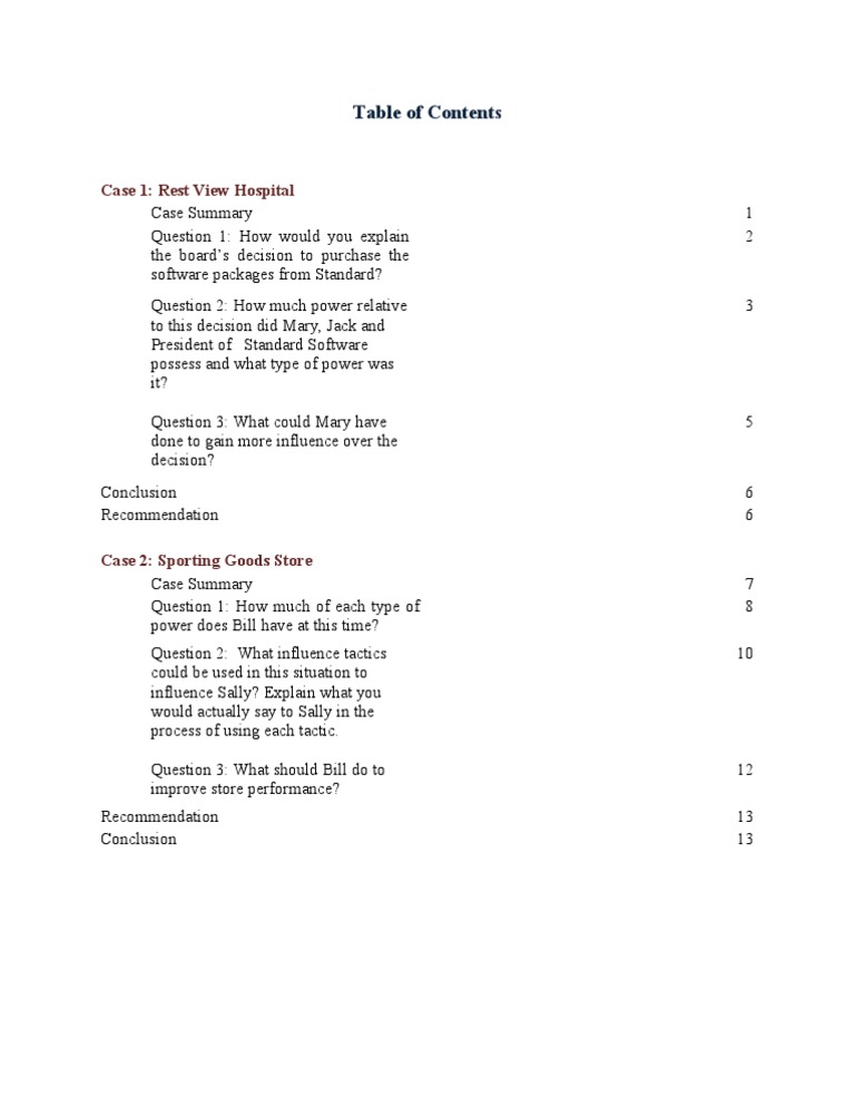 Table of Contents Case Analysis | PDF