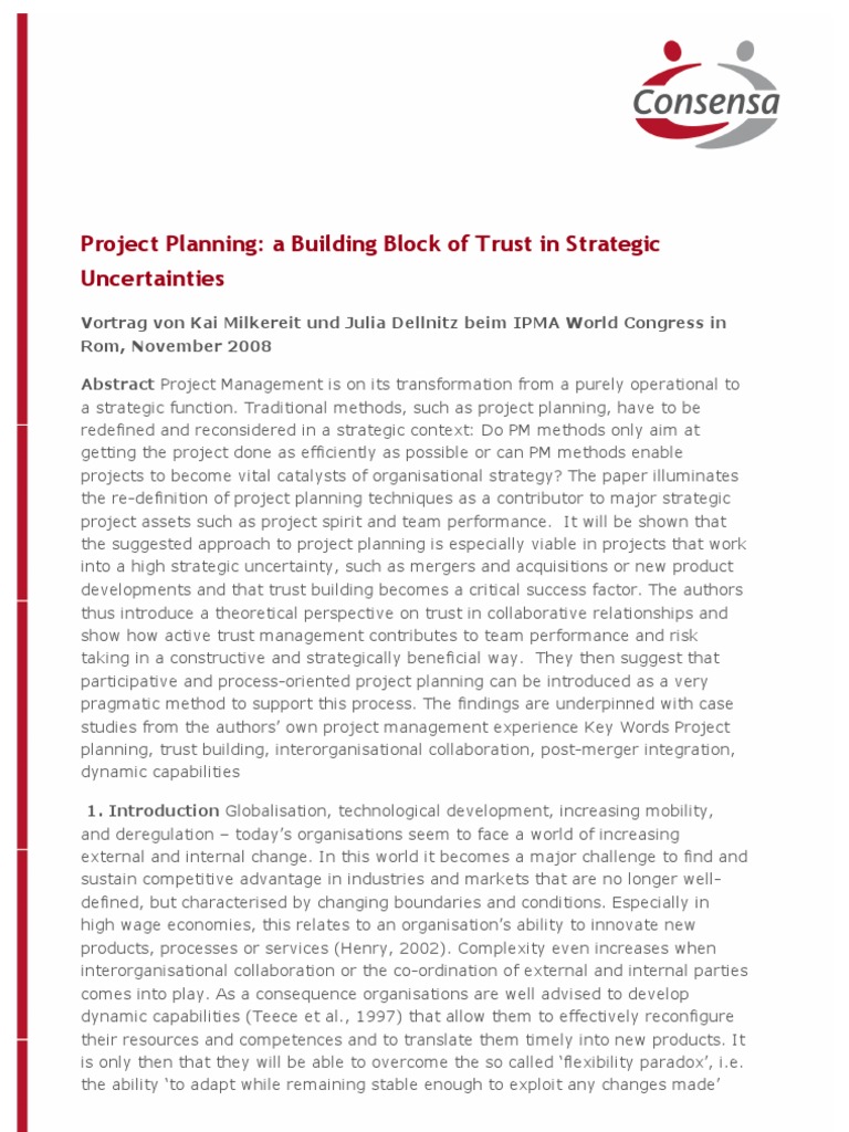 Project Planning and Trust in Strategy | PDF | Strategic Management ...