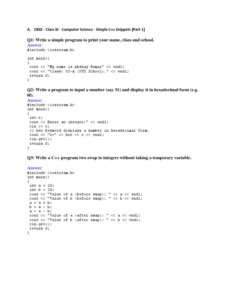 CBSE Class XI Computer Science Notes