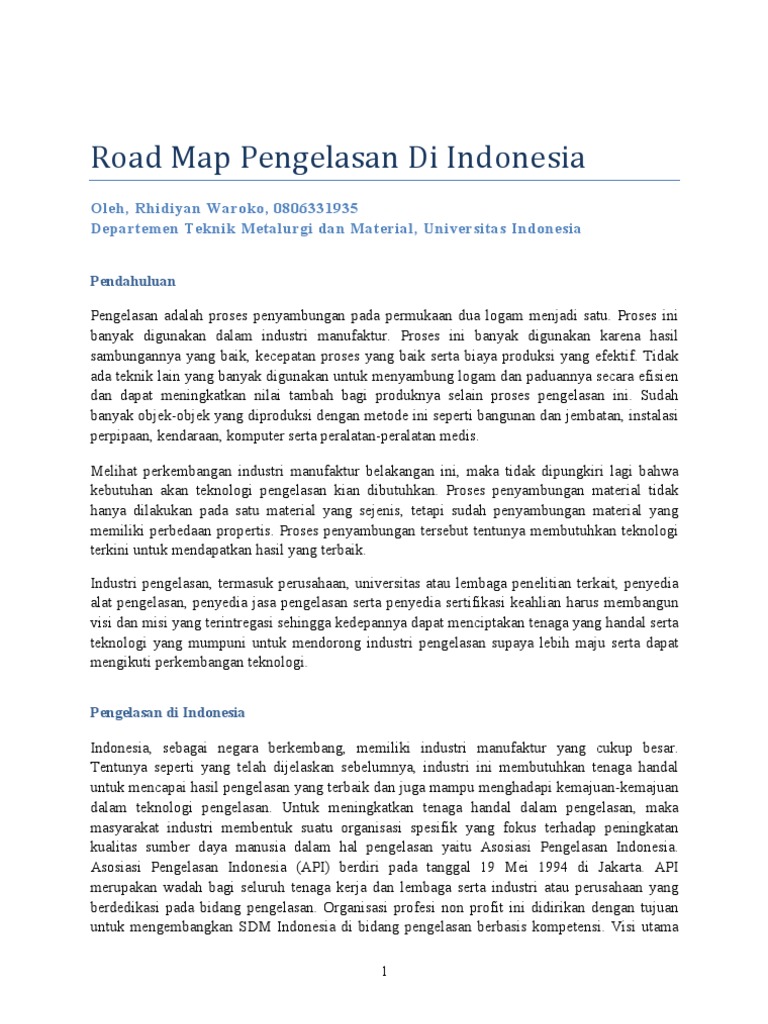 Road Map Pengelasan Di Indonesia | PDF