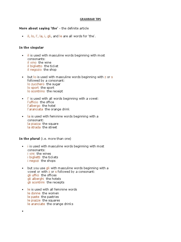 Italian Definite Articles Guide | PDF