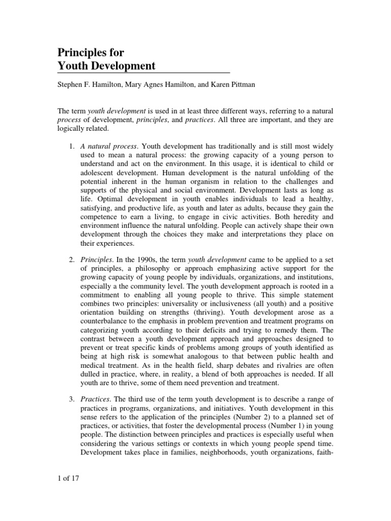 Principles For Youth Development | PDF | Youth | Goal