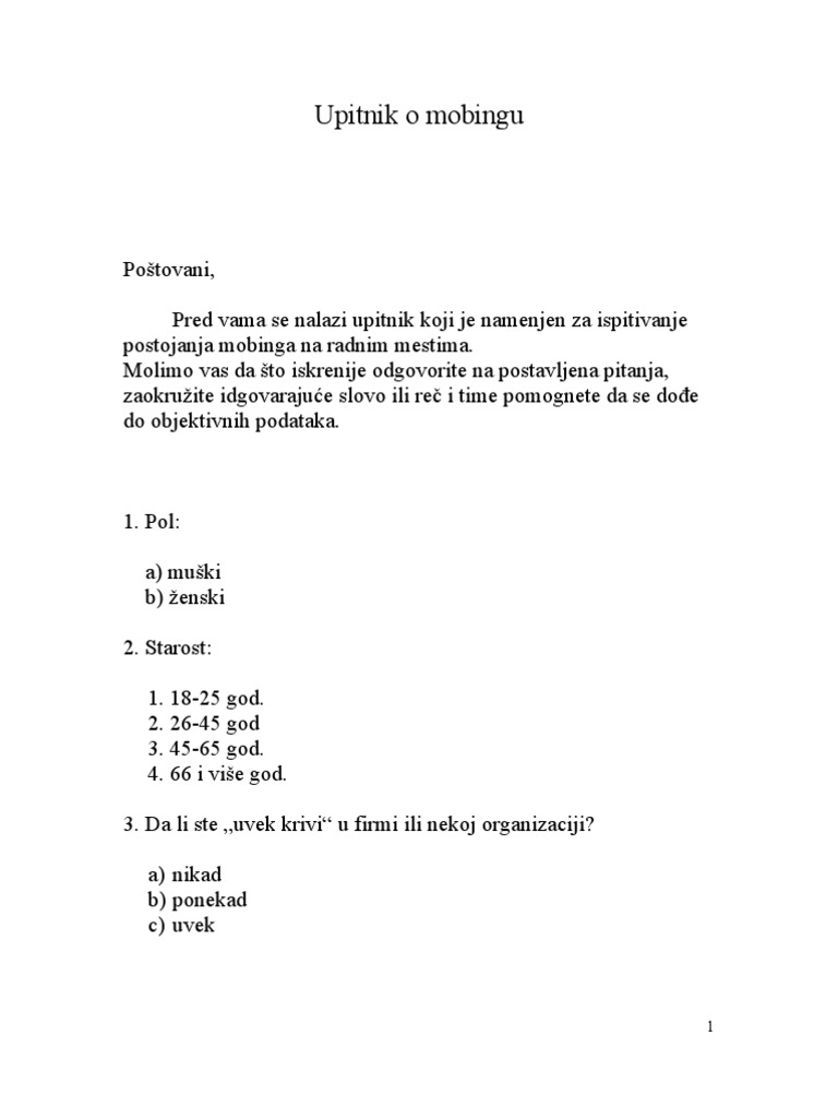 Upitnik | PDF