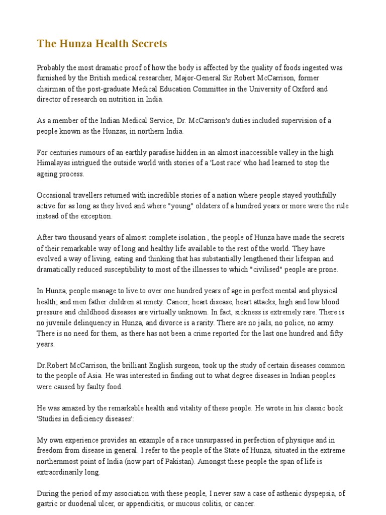 The Hunza Health Secrets | PDF | Seed | Foods