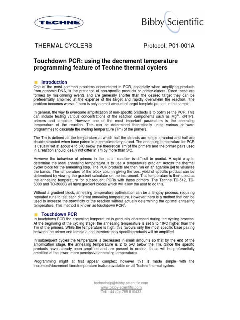 PCR Touchdown | PDF | Polymerase Chain Reaction | Primer (Molecular ...