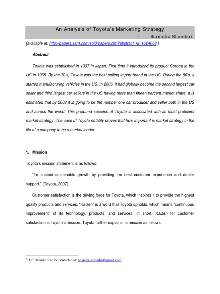 Toyota's Marketing Strategy | PDF | Toyota | Hybrid Electric Vehicle