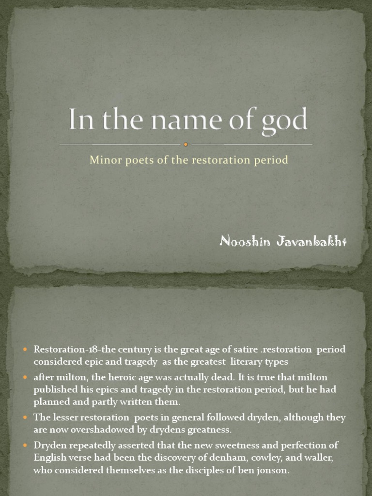 Minor Poets of The Restoration Period | PDF | John Dryden | English Poetry