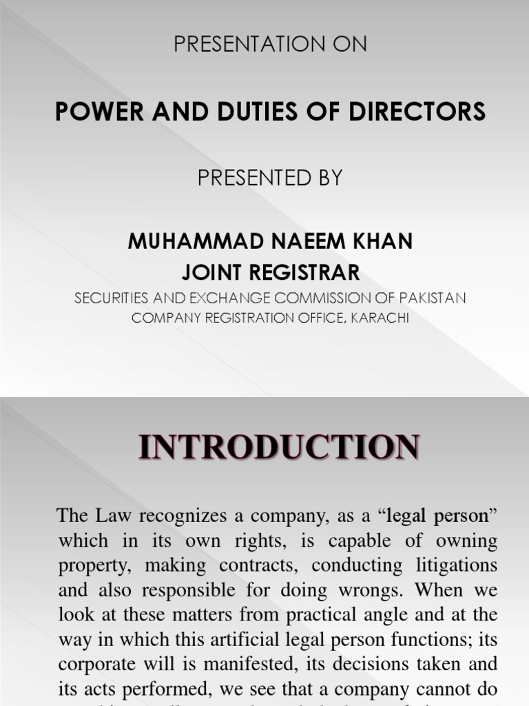 Power and Duties of Directors: Presentation On | PDF | Fiduciary ...