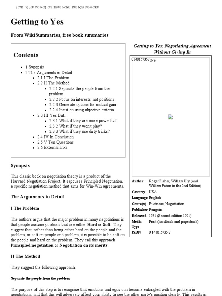 Getting To Yes Summary Getting Past No: Summary & Review (William Ury)