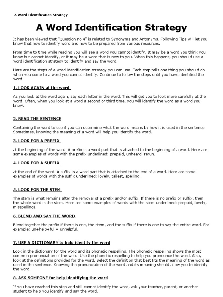 A Word Identification Strategy | PDF