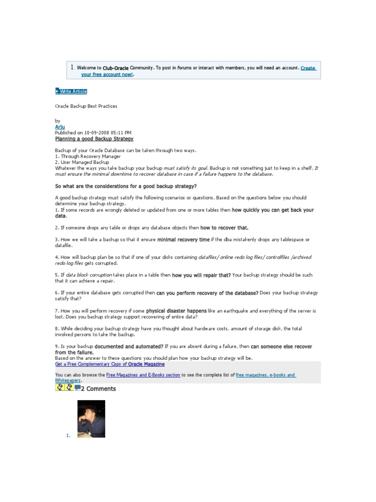 Database | PDF | Backup | Oracle Database