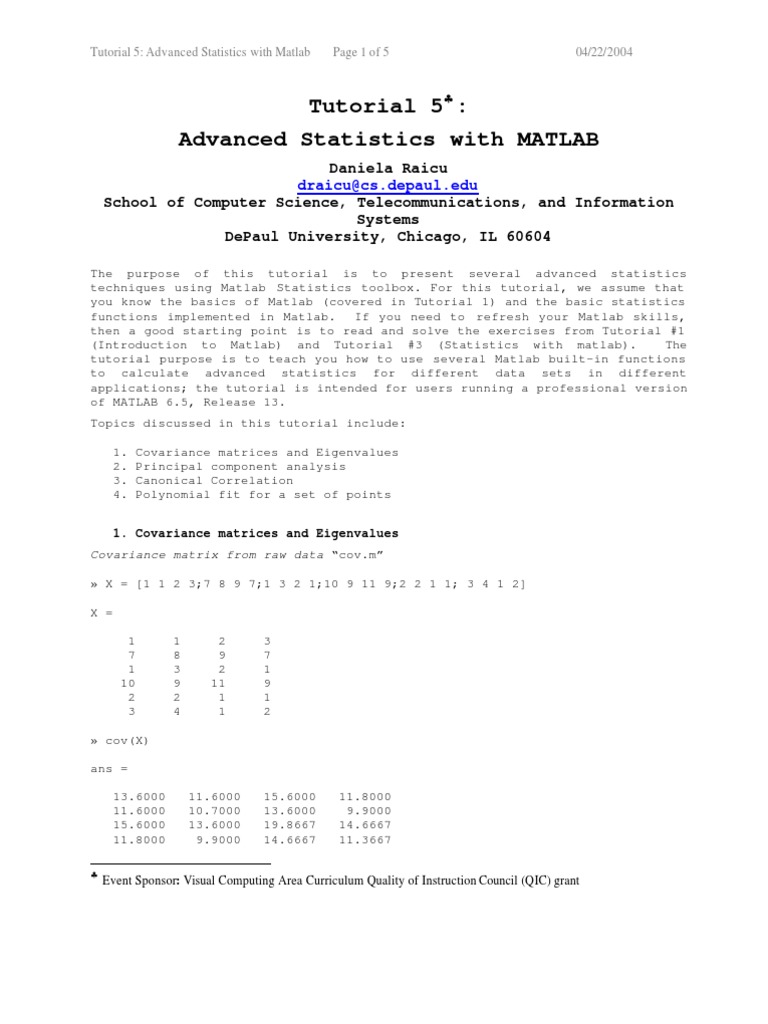 Advanced Statistics With Matlab | PDF | Principal Component Analysis | Matrix (Mathematics)