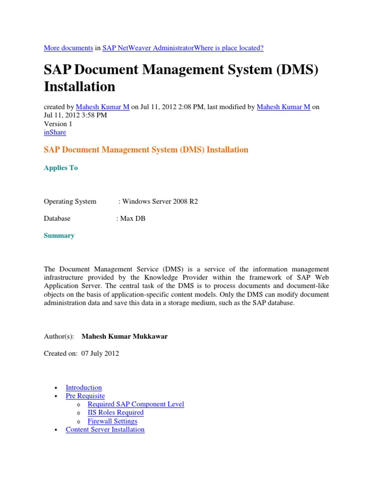 SAP DMS Installation Document | PDF | Internet Information Services ...