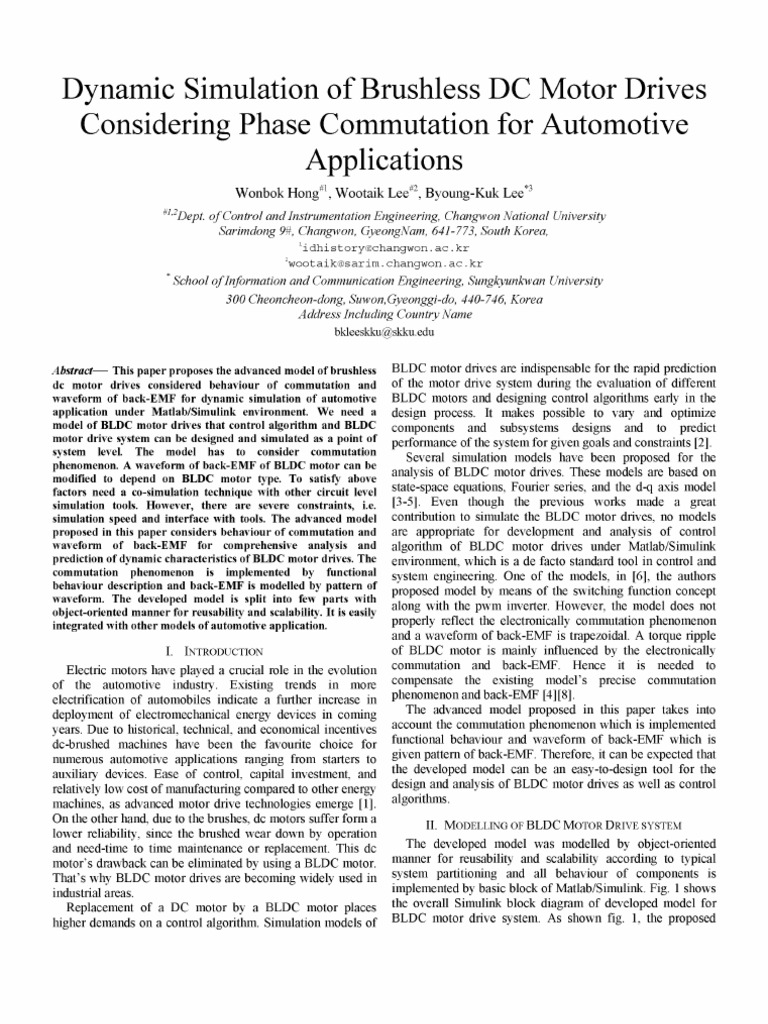 Dynamic Simulation of Brushless DC Motor Drives | PDF | Electric Motor ...