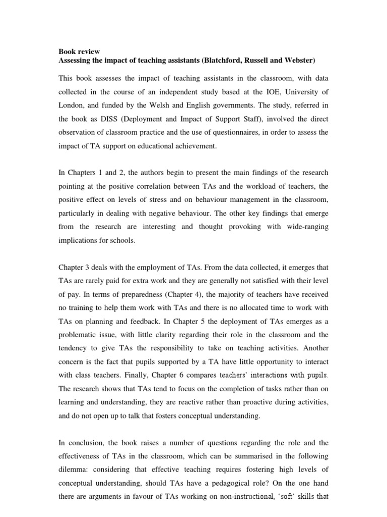 Assessing the Impact of Teaching Assistants: A Review of Key Findings ...