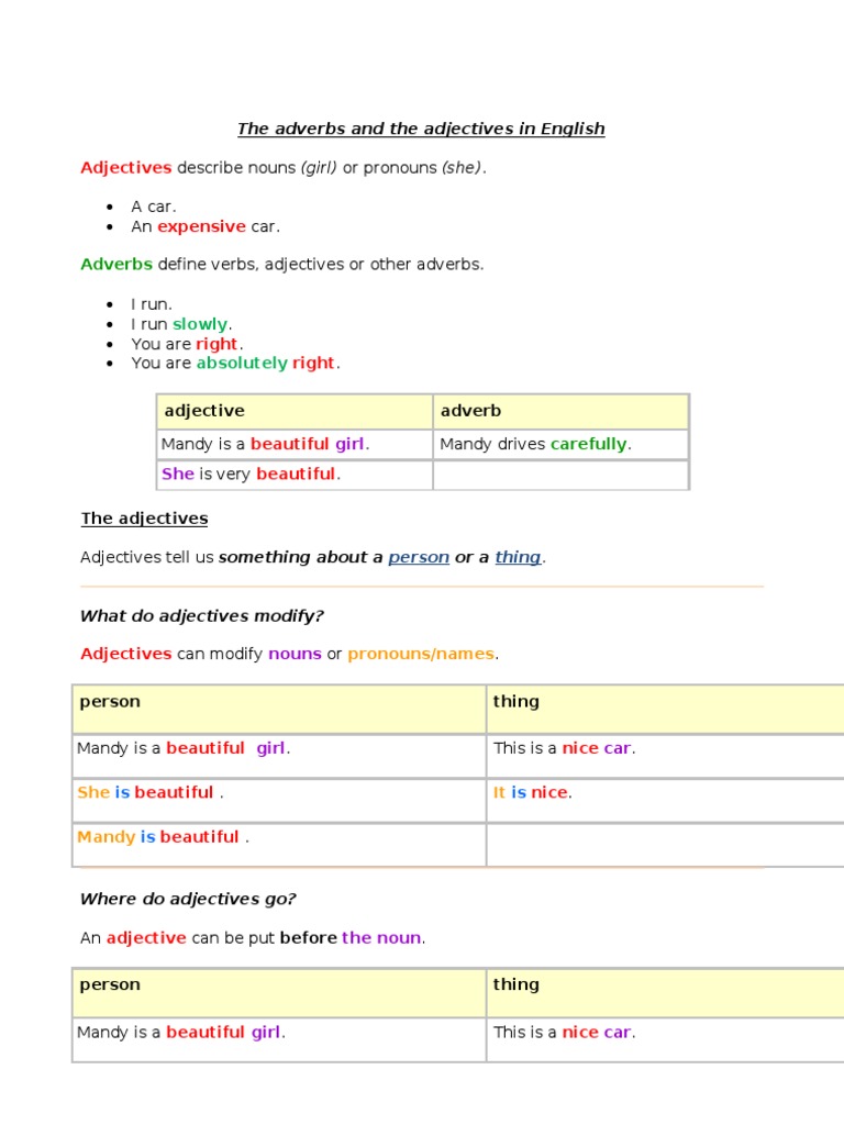 Adjectives Adverbs Word Order | PDF | Adjective | Adverb