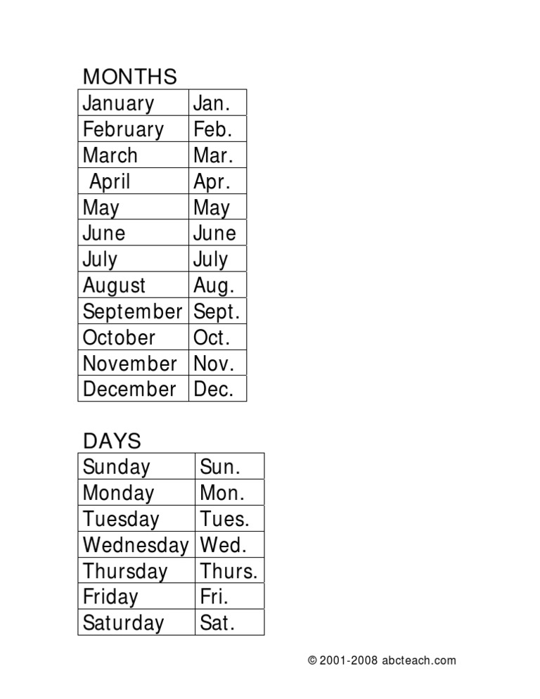 January Jan. February Feb. March Mar. April Apr. May May June June July ...
