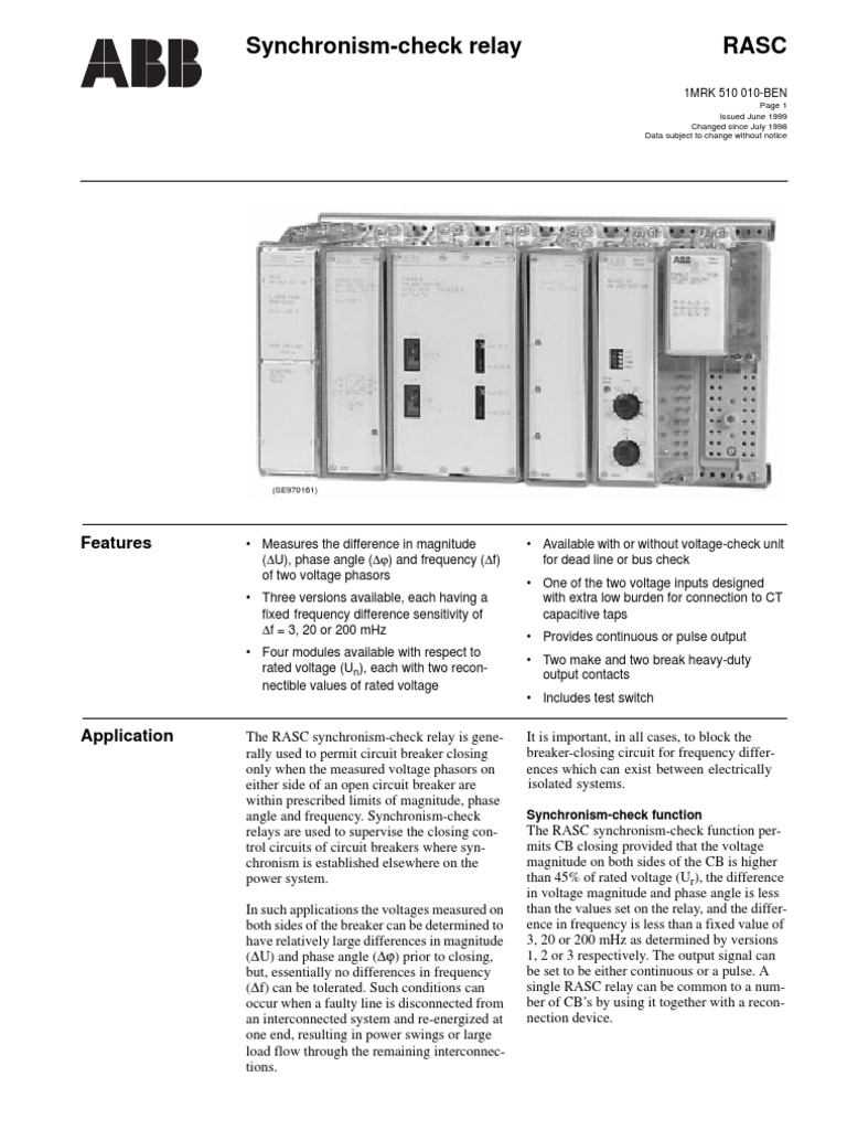 ABB Synchronism-Check Relay RASC | PDF | Technology & Engineering