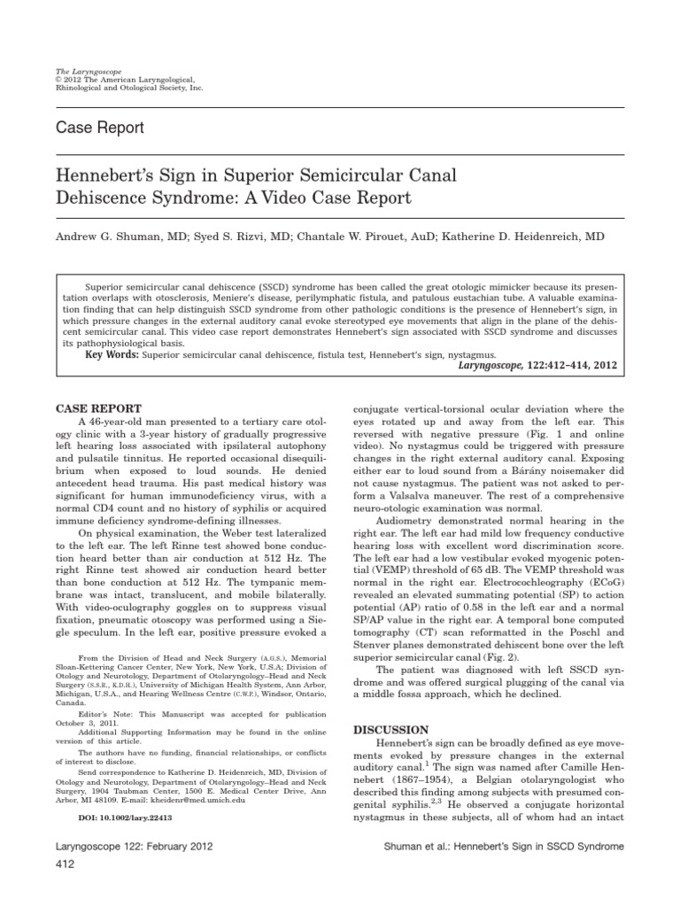 Hennebert’s Sign | Ear | Vestibular System