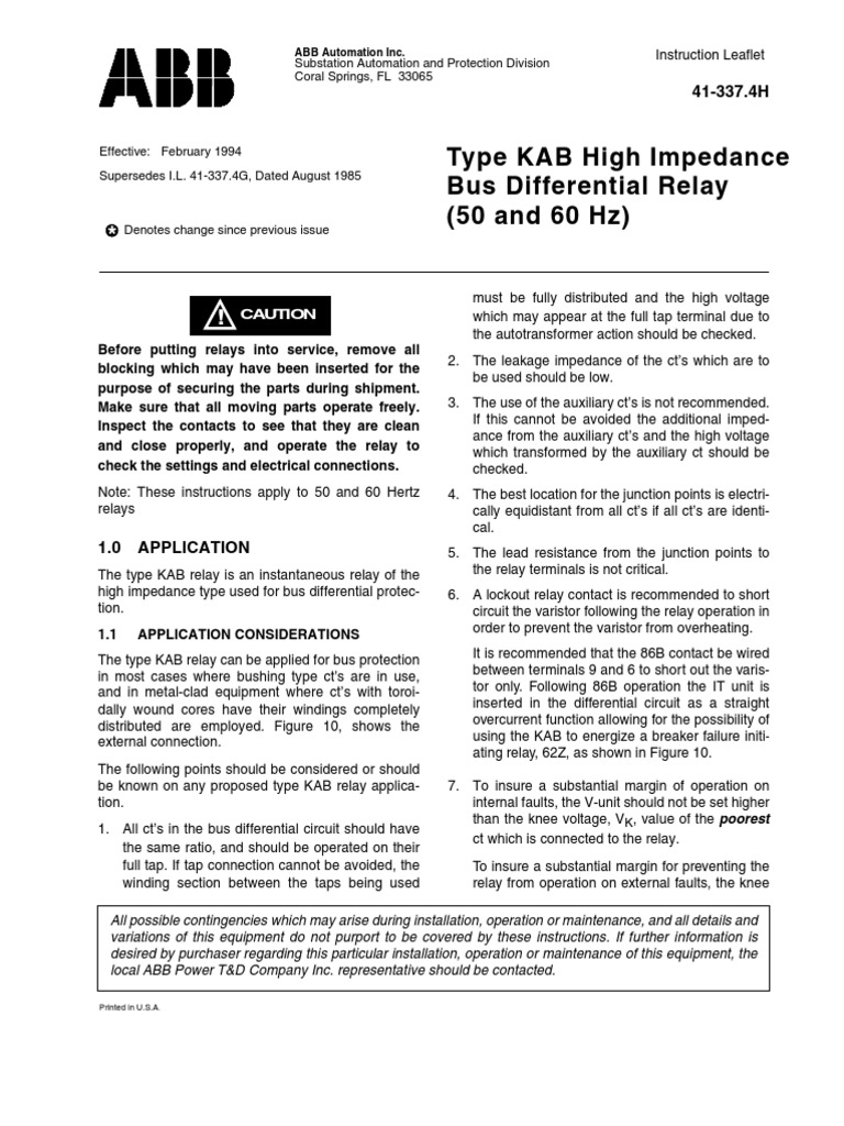 Abb Kab High Impedance Bus Diffrl Relay | PDF | Relay | Switch