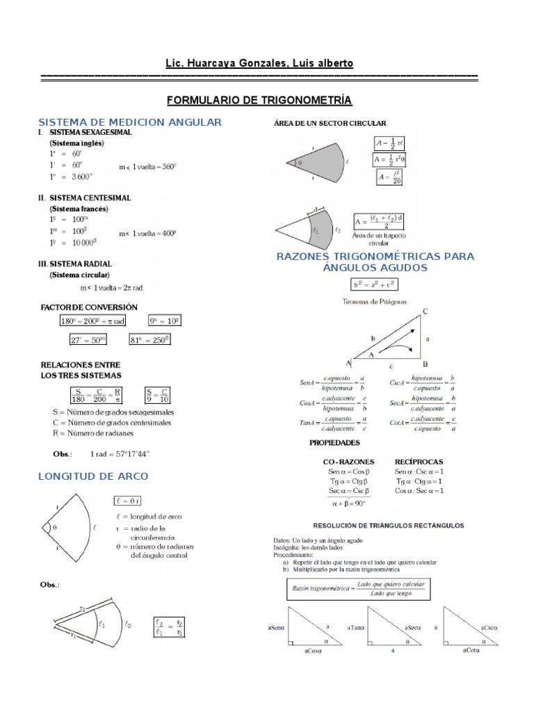 Formulario Trigonometria | PDF
