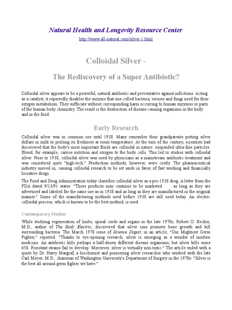 The Benefits of Colloidal Silver | PDF | Pathogen | Silver