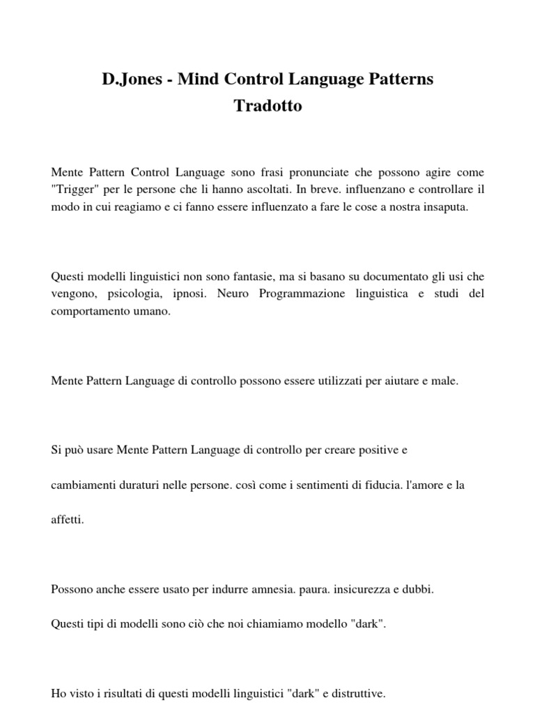 D.jones - Mind Control Language Patterns Tradotto ITA | PDF