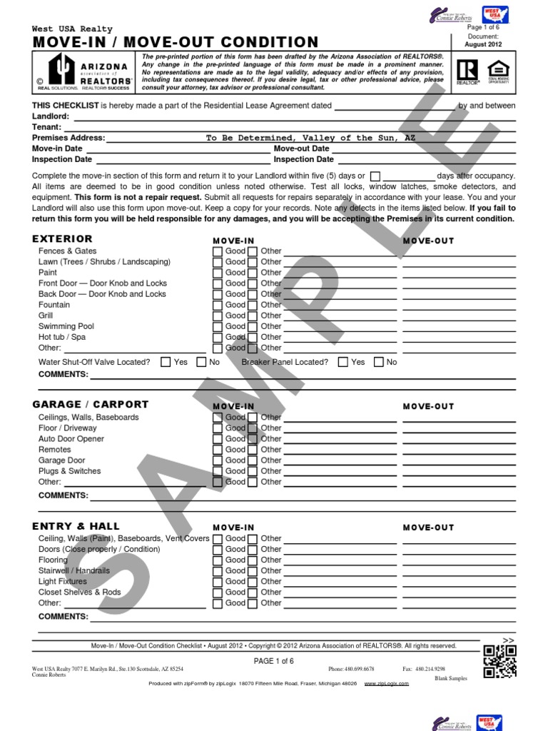 3 Move-In and Move-Out Condition Checklist | PDF | Bathroom | Building ...