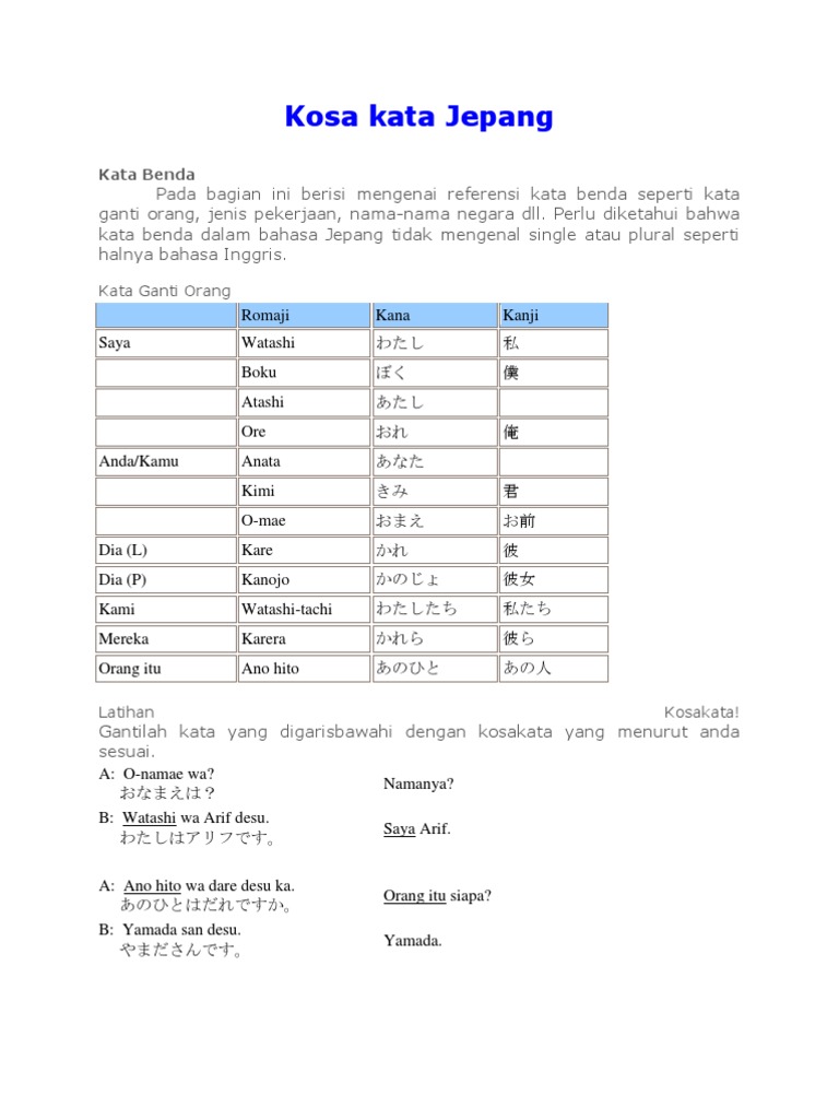 Kosakata Bahasa Jepang | PDF