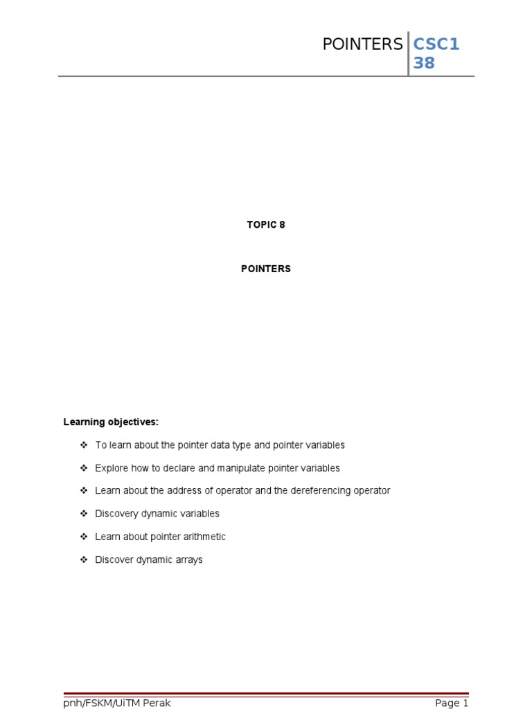 CSC 138 | Download Free PDF | Pointer (Computer Programming) | Array ...