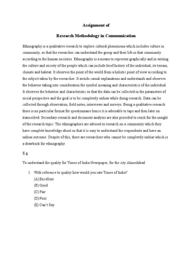 Assignment of Research Methodology in Communication | PDF | Ethnography ...