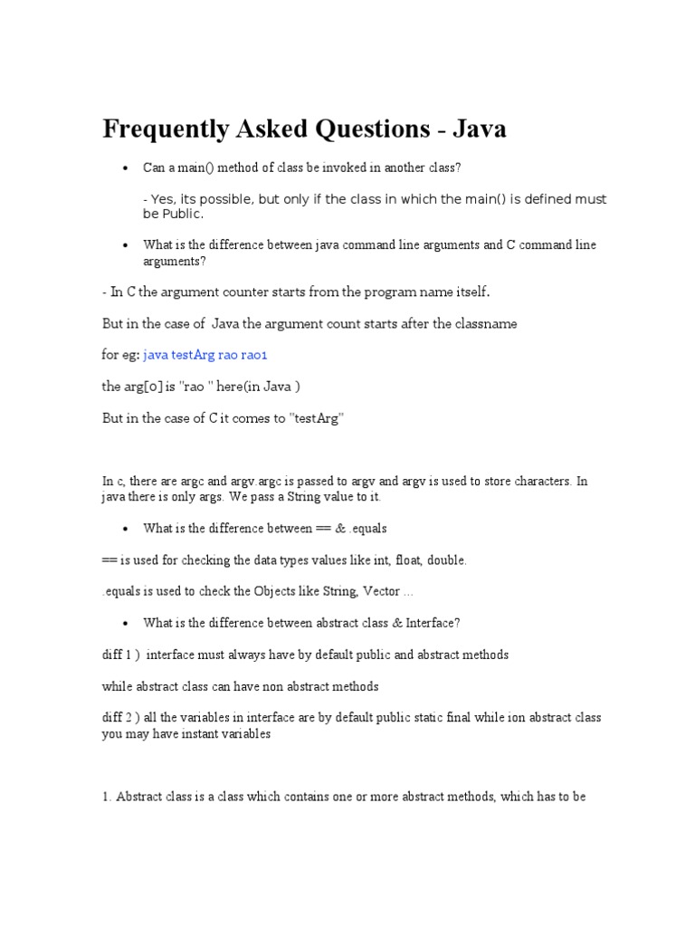 Frequently Asked Java Questions | Download Free PDF | Class (Computer ...